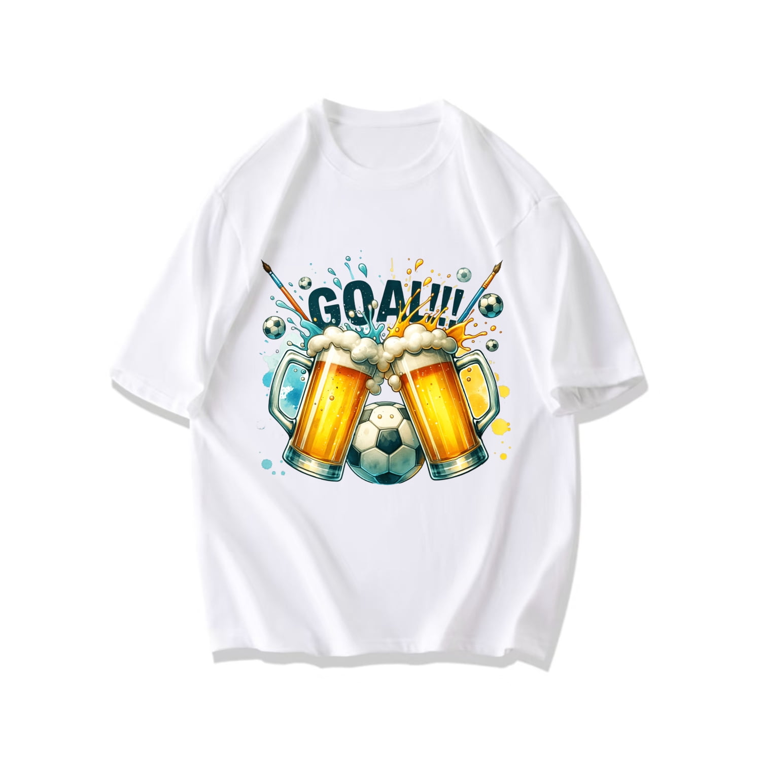 Crewneck T Shirt Black Beer Mugs Soccer Ball Goal Celebration Graphic ...
