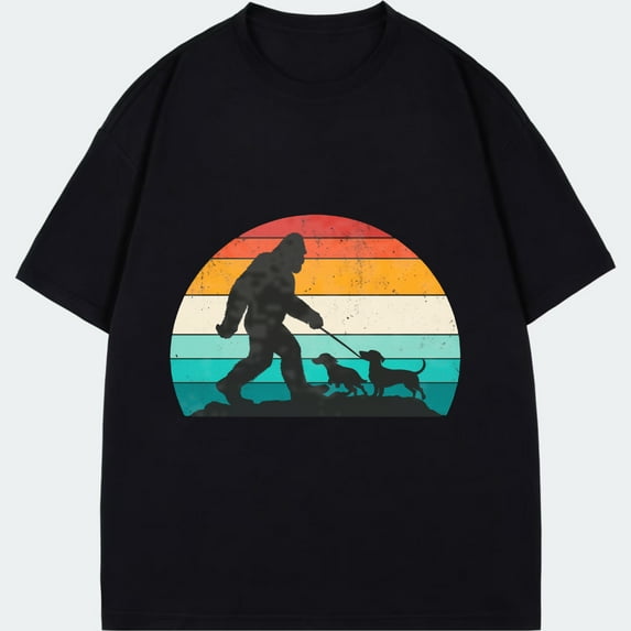 Crewneck T Shirt Black Bigfoot Walking Dogs Vintage Sunset Design ...