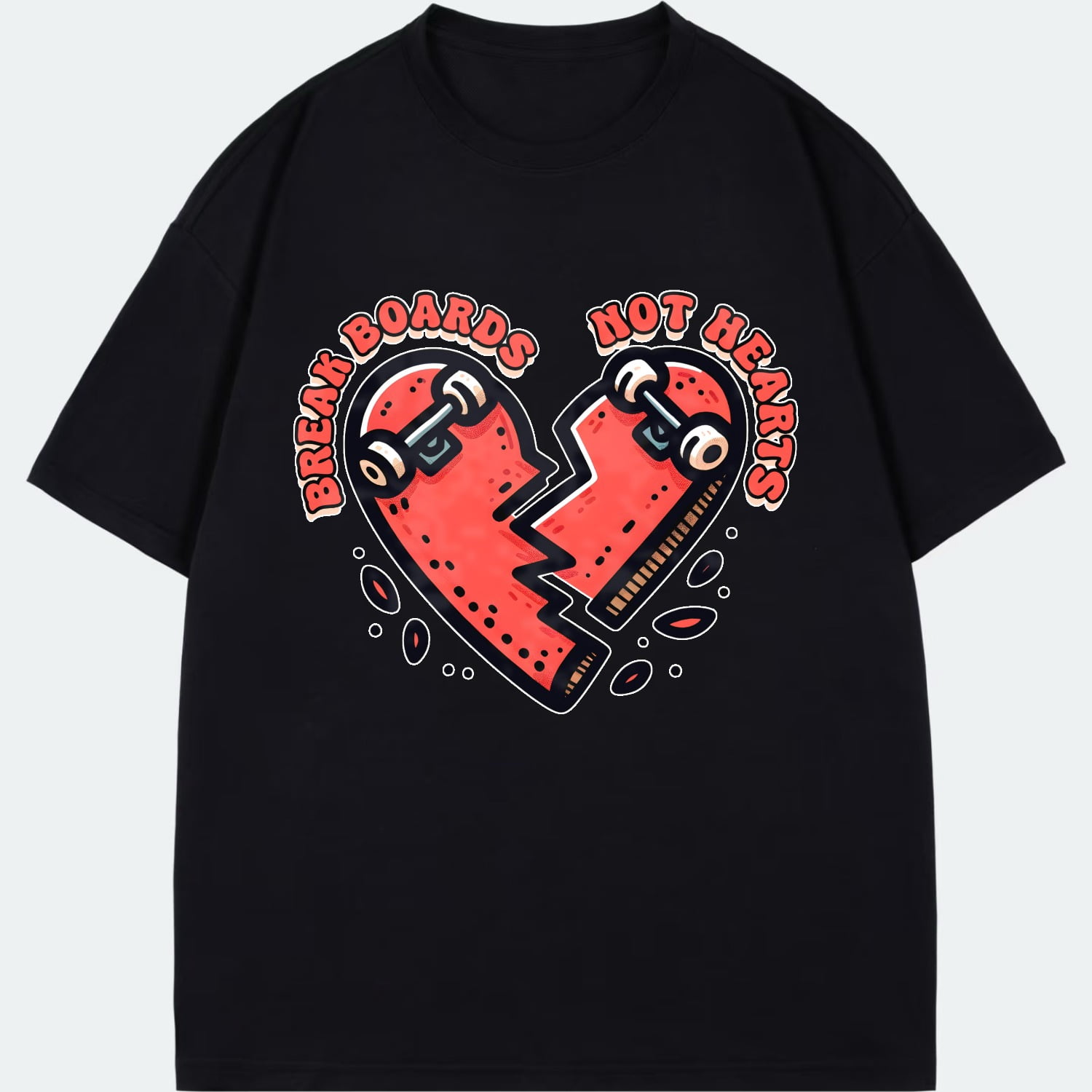 Crewneck T Shirt Black Break Boards Not Hearts Skateboard Heart Graphic ...