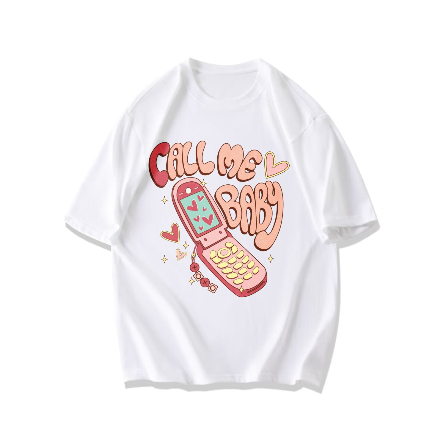 Crewneck T Shirt Black Call Me Baby Flip Phone Heart Print Casual ...