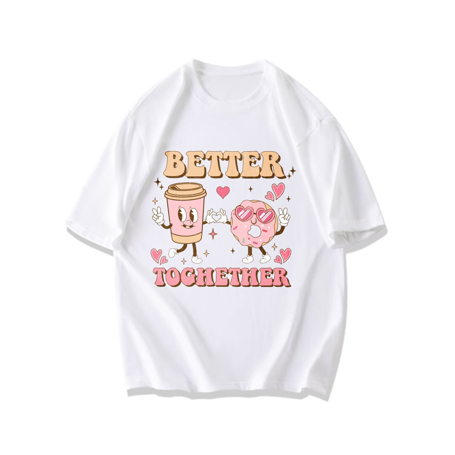 Crewneck T Shirt Black Coffee And Donut Cartoon Print Better Together ...