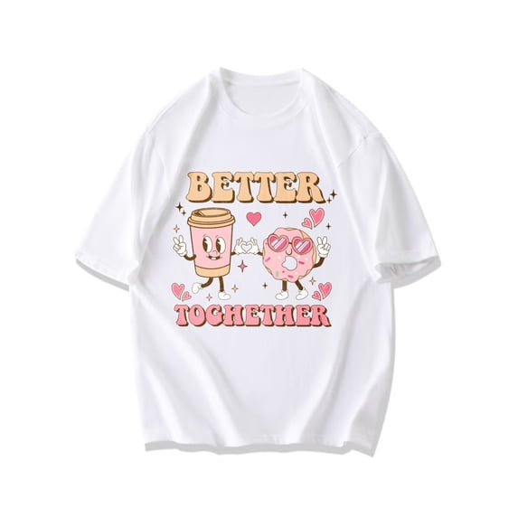 Crewneck T Shirt Black Coffee And Donut Cartoon Print Better Together ...