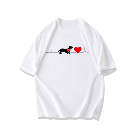 Crewneck T Shirt Black Dachshund Heartbeat Design With Red Heart And ...