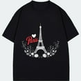 Crewneck T Shirt Black Eiffel Tower Floral Paris Text Design For Travel ...