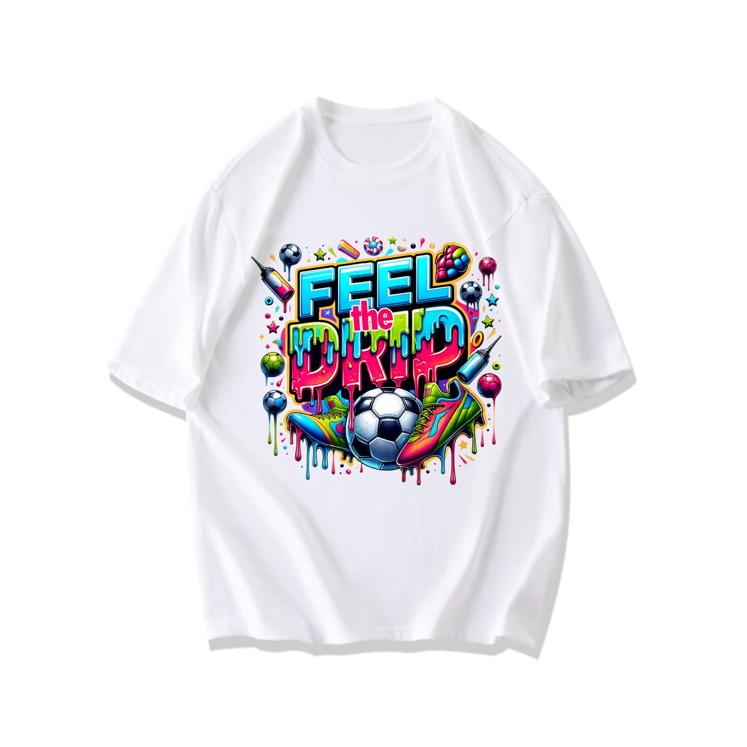 Crewneck T Shirt Black Feel The Drip Soccer Ball And Cleats Graphic ...