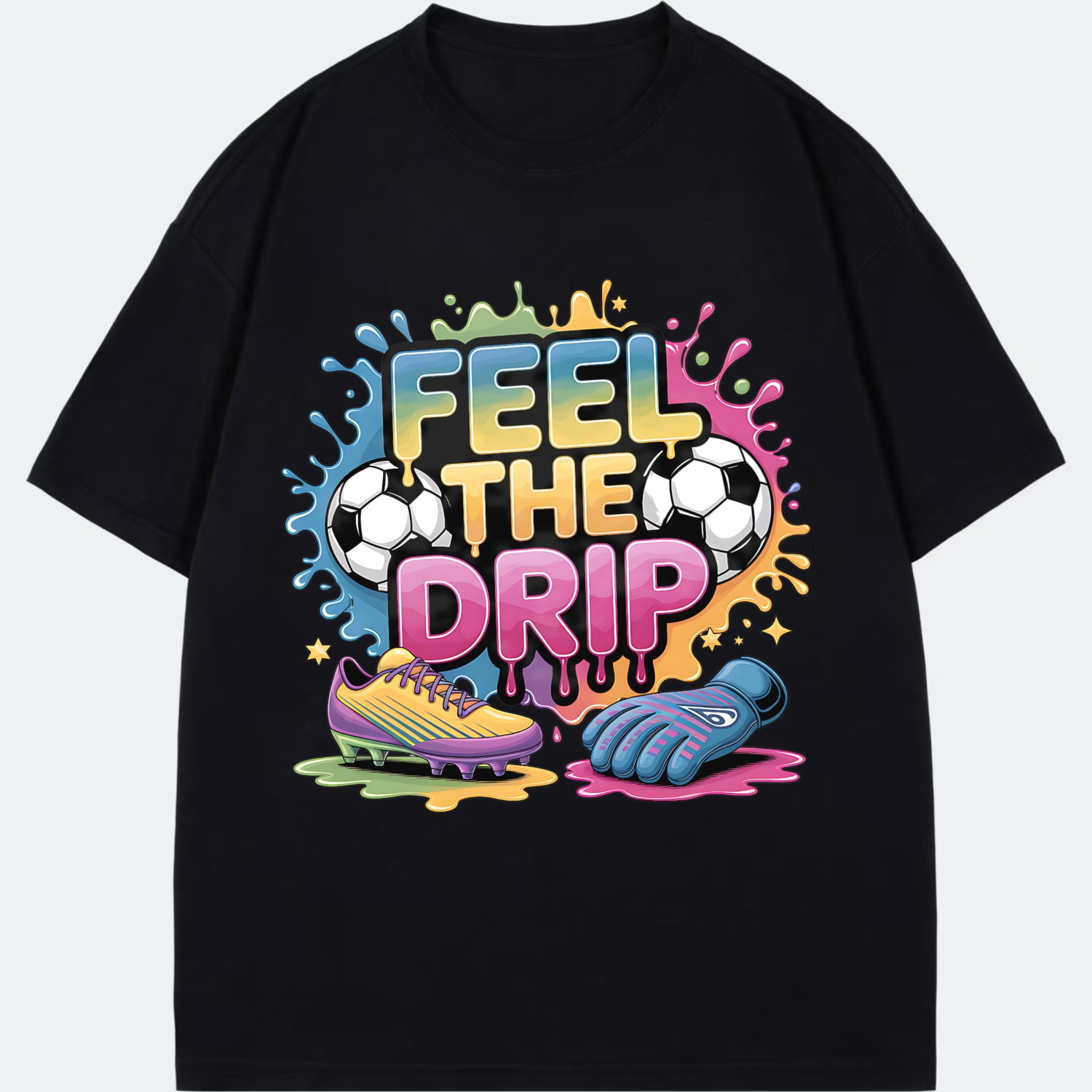 Crewneck T Shirt Black Feel The Drip Soccer Ball Football Cleats And ...
