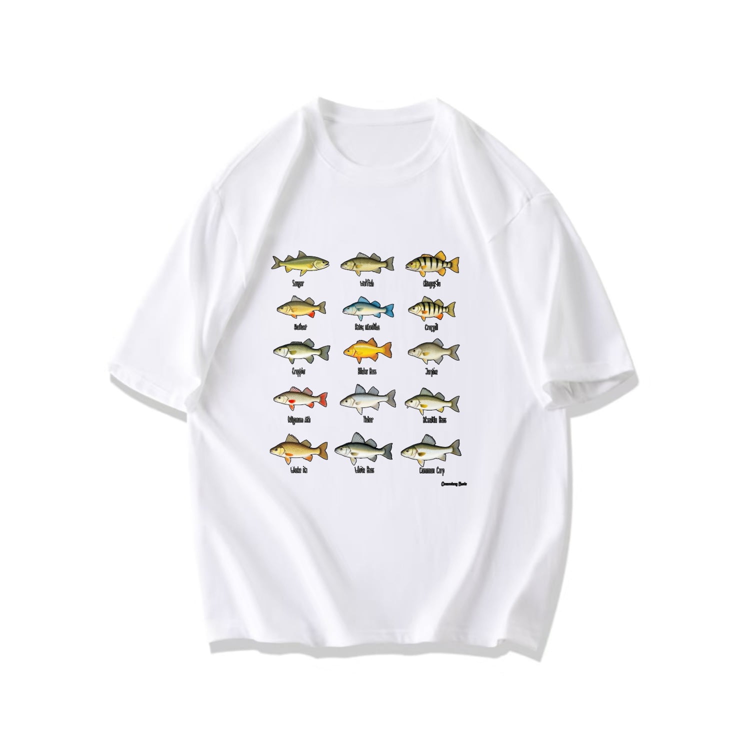 Crewneck T Shirt Black Fish Species Illustrated Design For Fishing ...