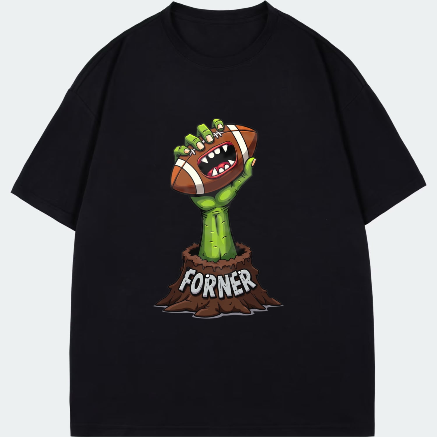 Crewneck T Shirt Black Football Zombie Hand With Text Forner Casual ...