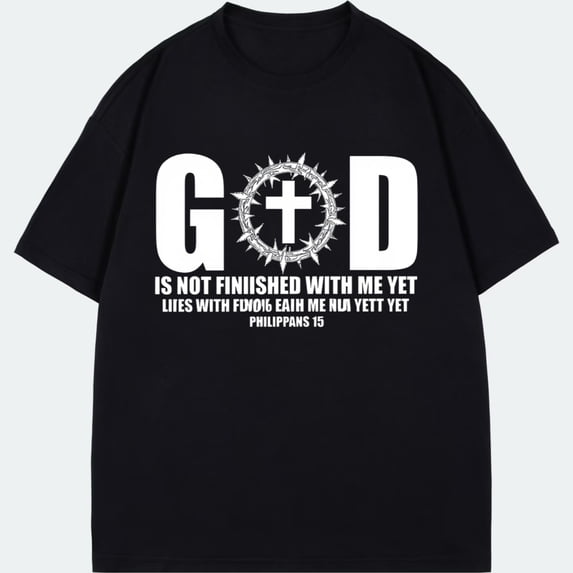 Crewneck T Shirt Black God Is Not Finished With Me Yet Christian Quote ...