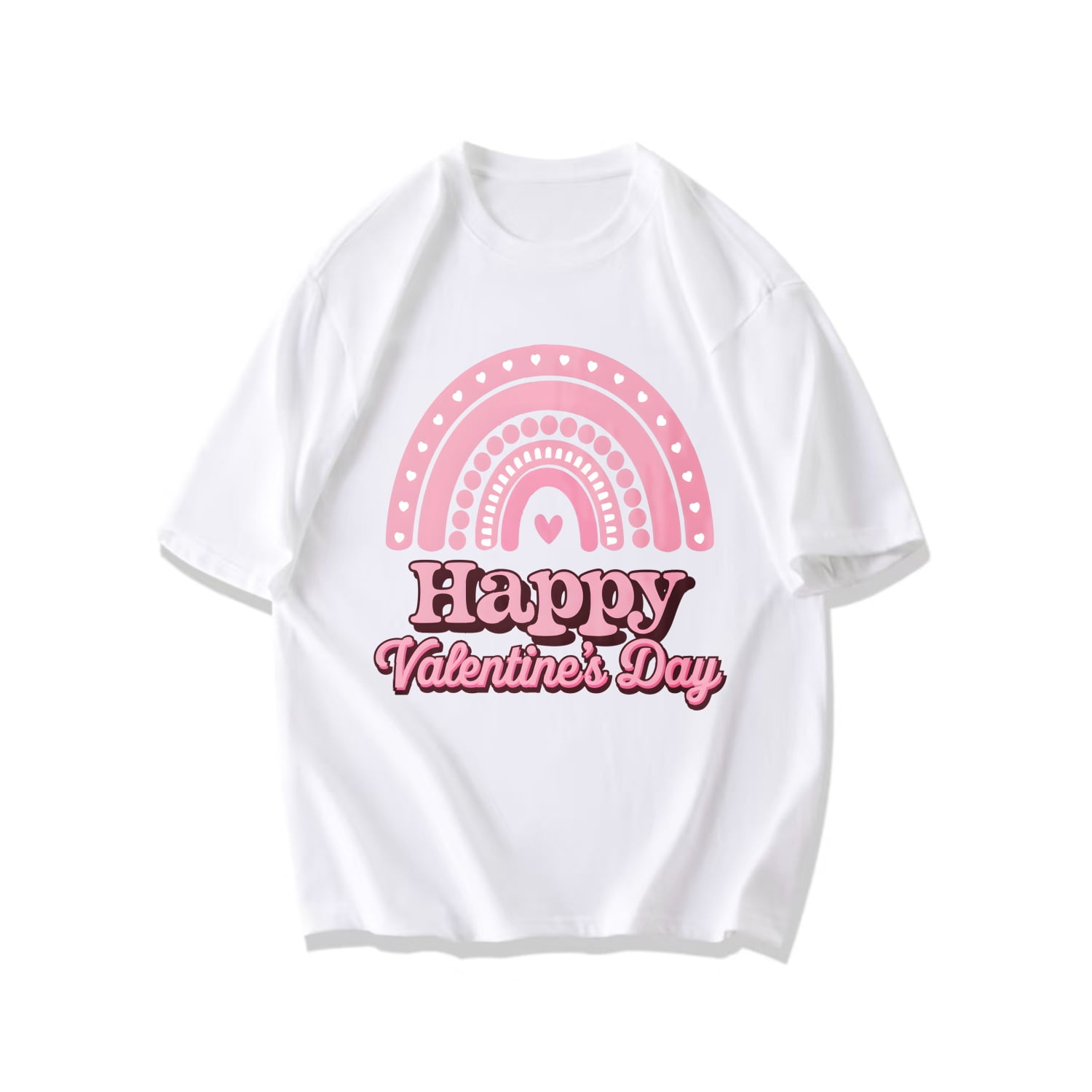 Crewneck T Shirt Black Happy Valentines Day Rainbow Heart Print For ...