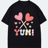 Crewneck T Shirt Black Heart Lollipops And Stars Yum Text Print Casual ...