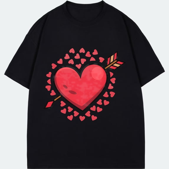 Crewneck T Shirt Black Heart With Arrow And Small Hearts Print For ...