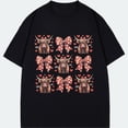 Crewneck T Shirt Black Highland Cow With Red Polka Dot Bow And Hearts ...