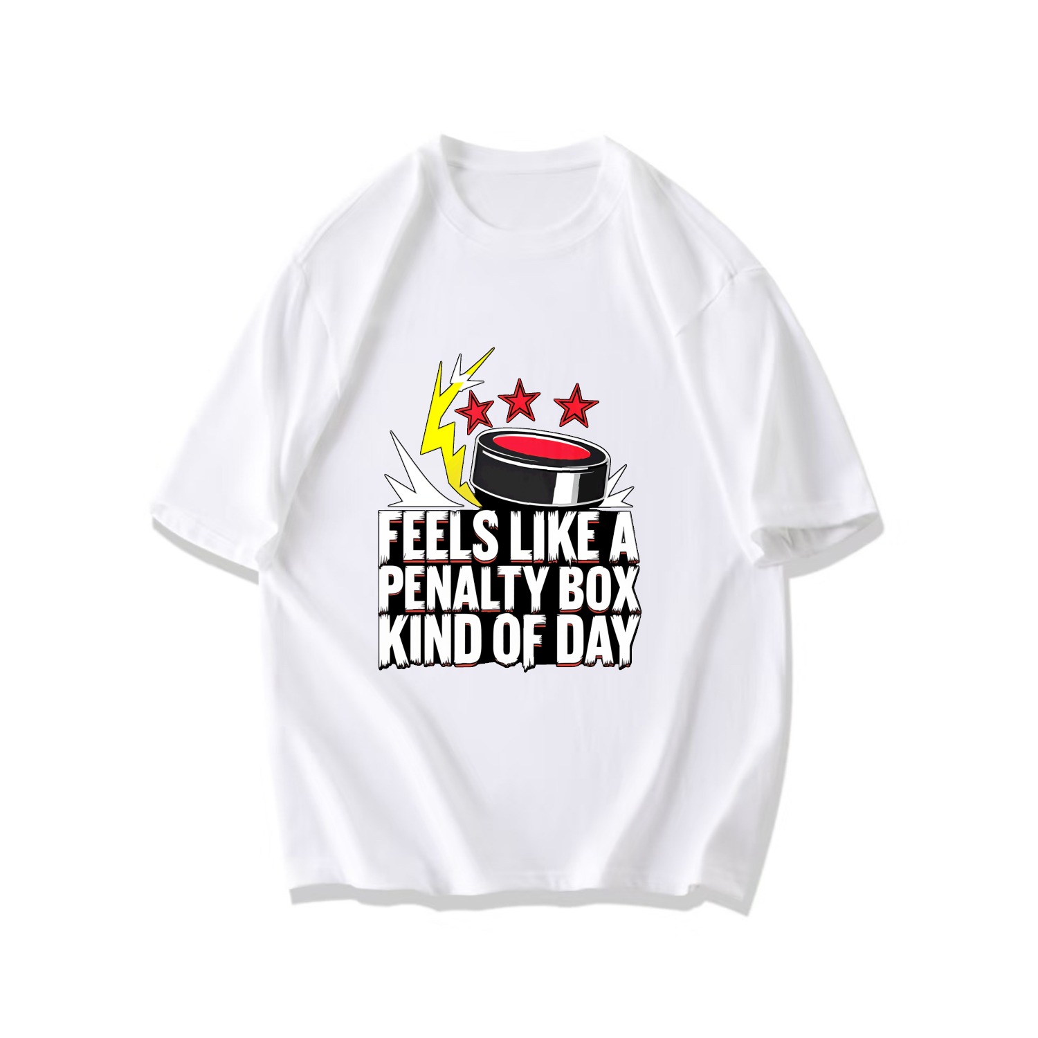 Crewneck T Shirt Black Hockey Puck With Stars And Lightning Bolt Feels ...