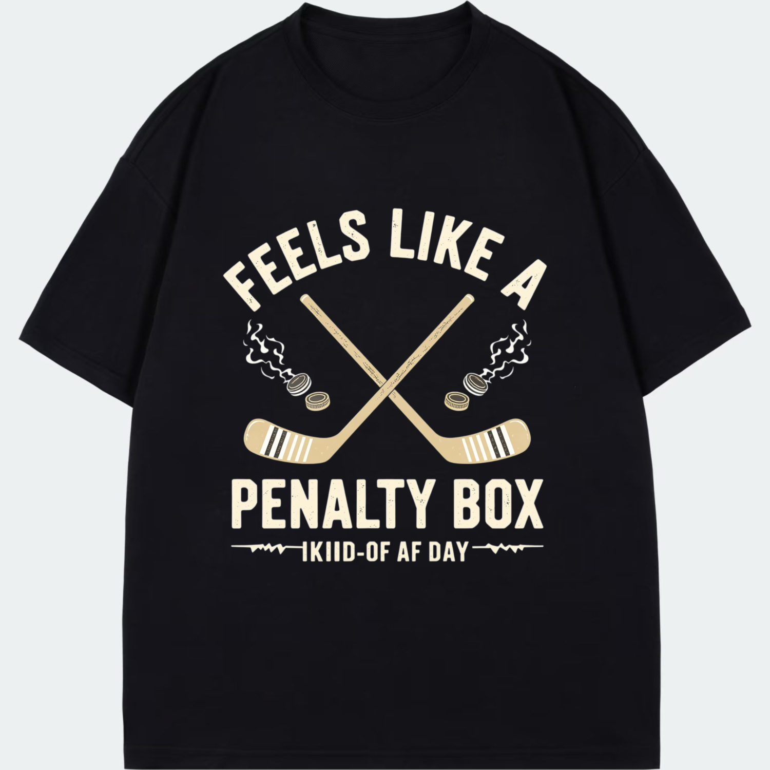Crewneck T Shirt Black Hockey Sticks And Pucks Feels Like A Penalty Box ...
