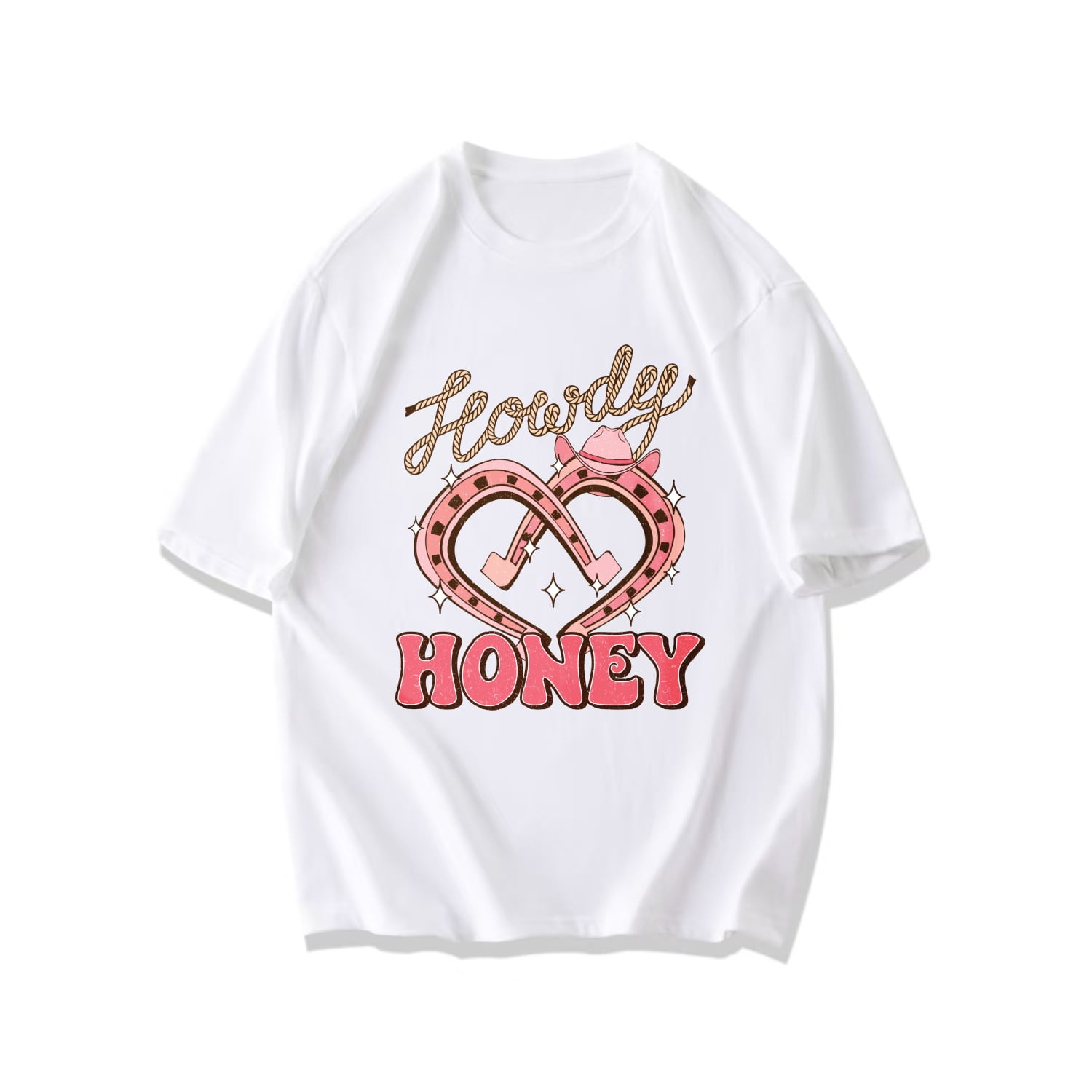 Crewneck T Shirt Black Howdy Honey Western Heart And Horse Shoe Print ...
