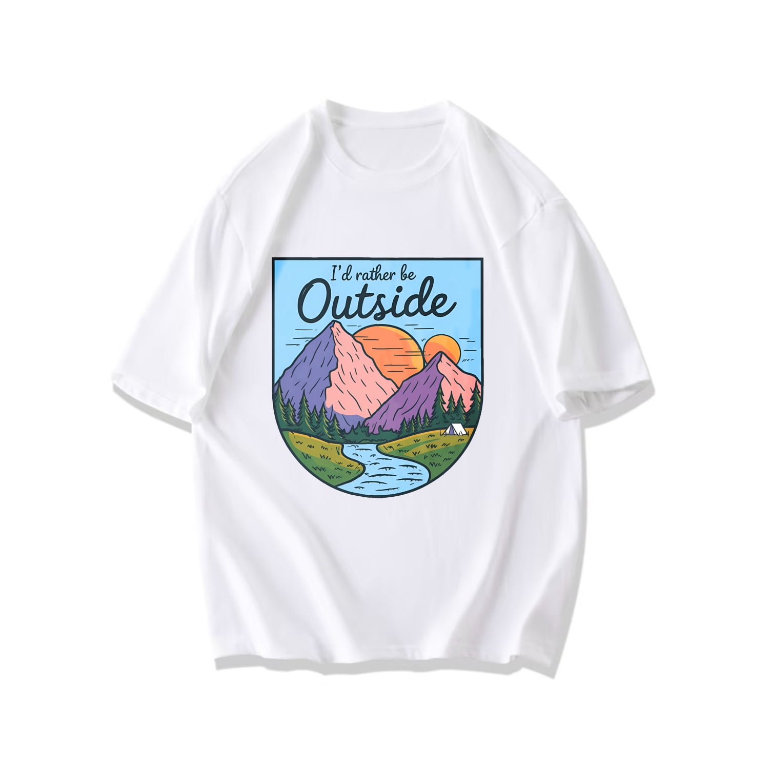 Crewneck T Shirt Black I D Rather Be Outside Mountain Landscape With ...