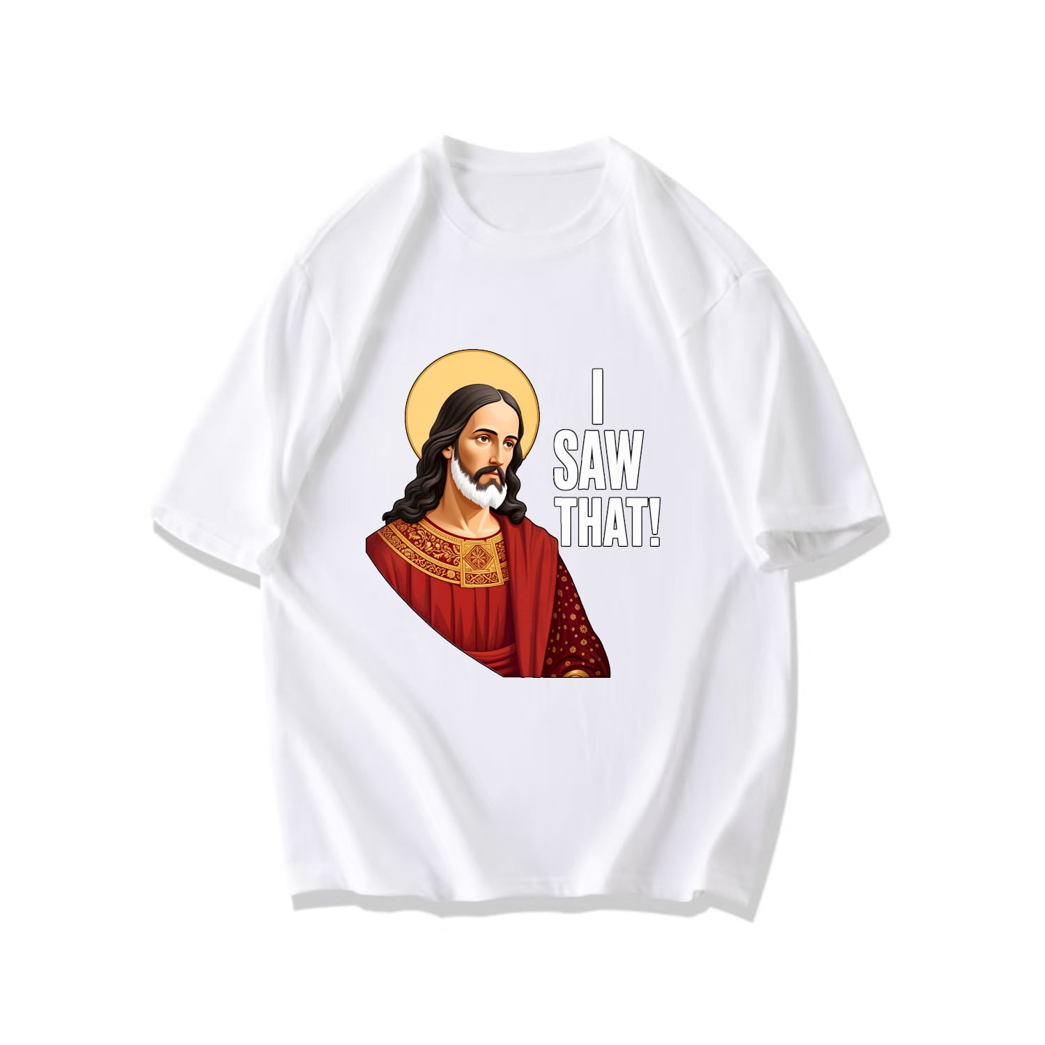 Crewneck T Shirt Black Jesus Portrait With Halo And I Saw That Text ...