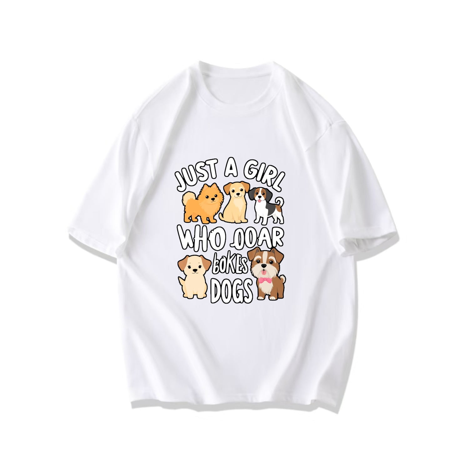 Crewneck T Shirt Black Just A Girl Who Loves Dogs Cartoon Dog Print For ...