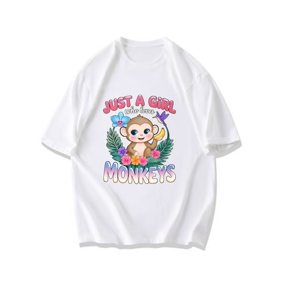 Crewneck T Shirt Black Just A Girl Who Loves Monkeys With Cartoon ...