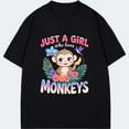 Crewneck T Shirt Black Just A Girl Who Loves Monkeys With Cartoon ...