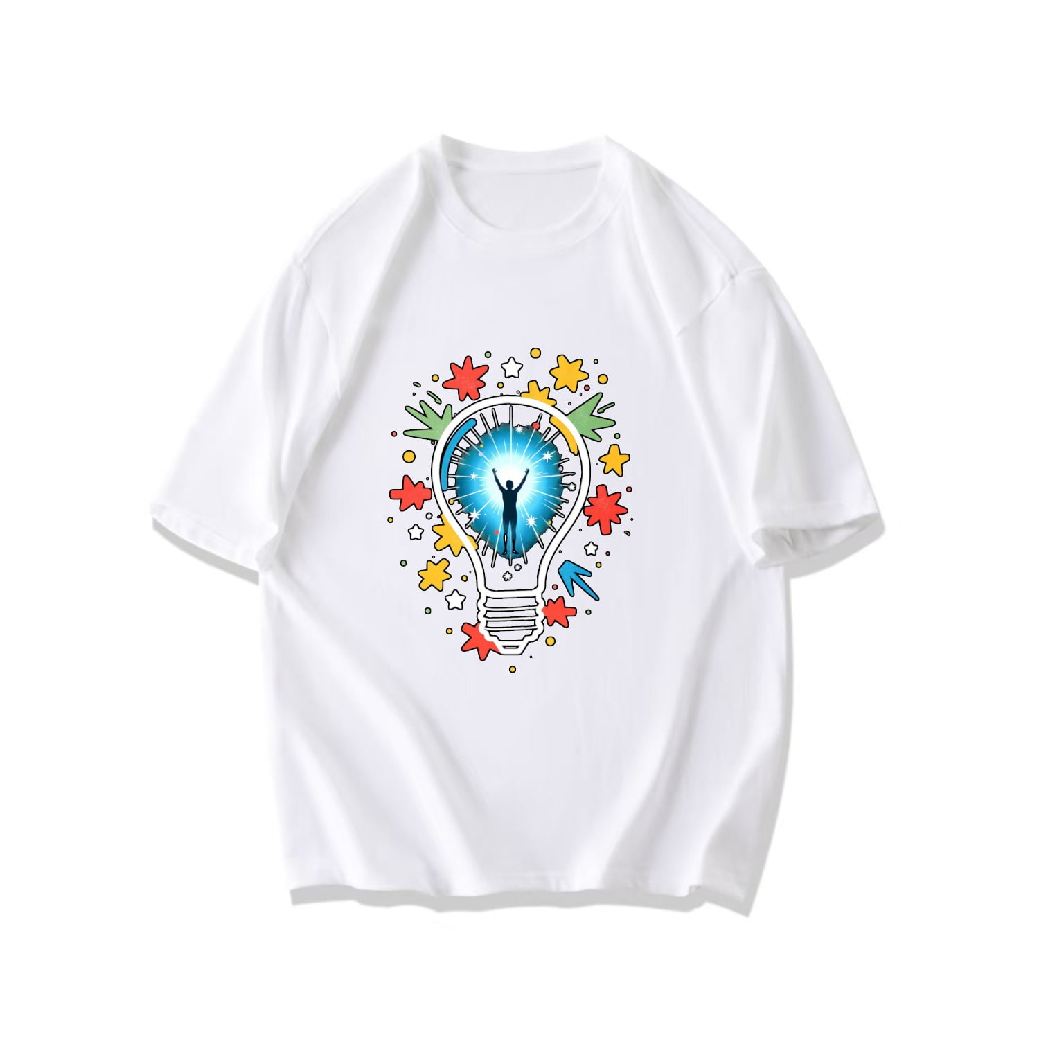 Crewneck T Shirt Black Light Bulb With Starburst And Silhouette Design ...