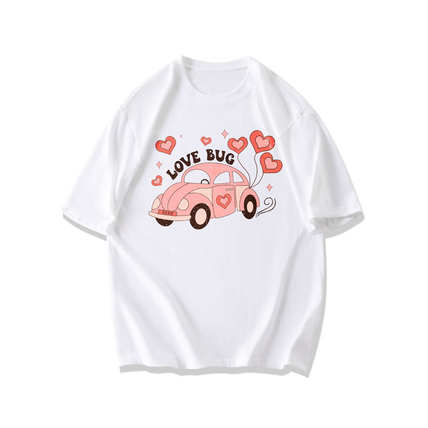 Crewneck T Shirt Black Love Bug Car With Hearts And Text For Valentine ...