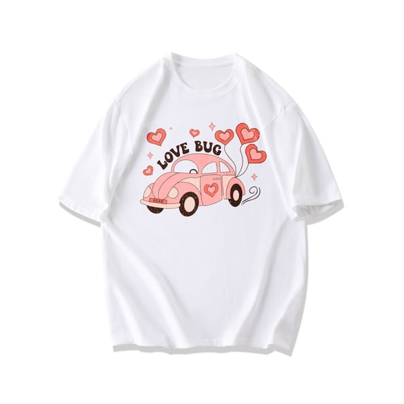 Crewneck T Shirt Black Love Bug Car With Hearts And Text For Valentine ...