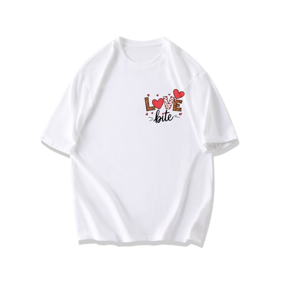 Crewneck T Shirt Black Love Pattern With Hearts And Leopard Print For ...