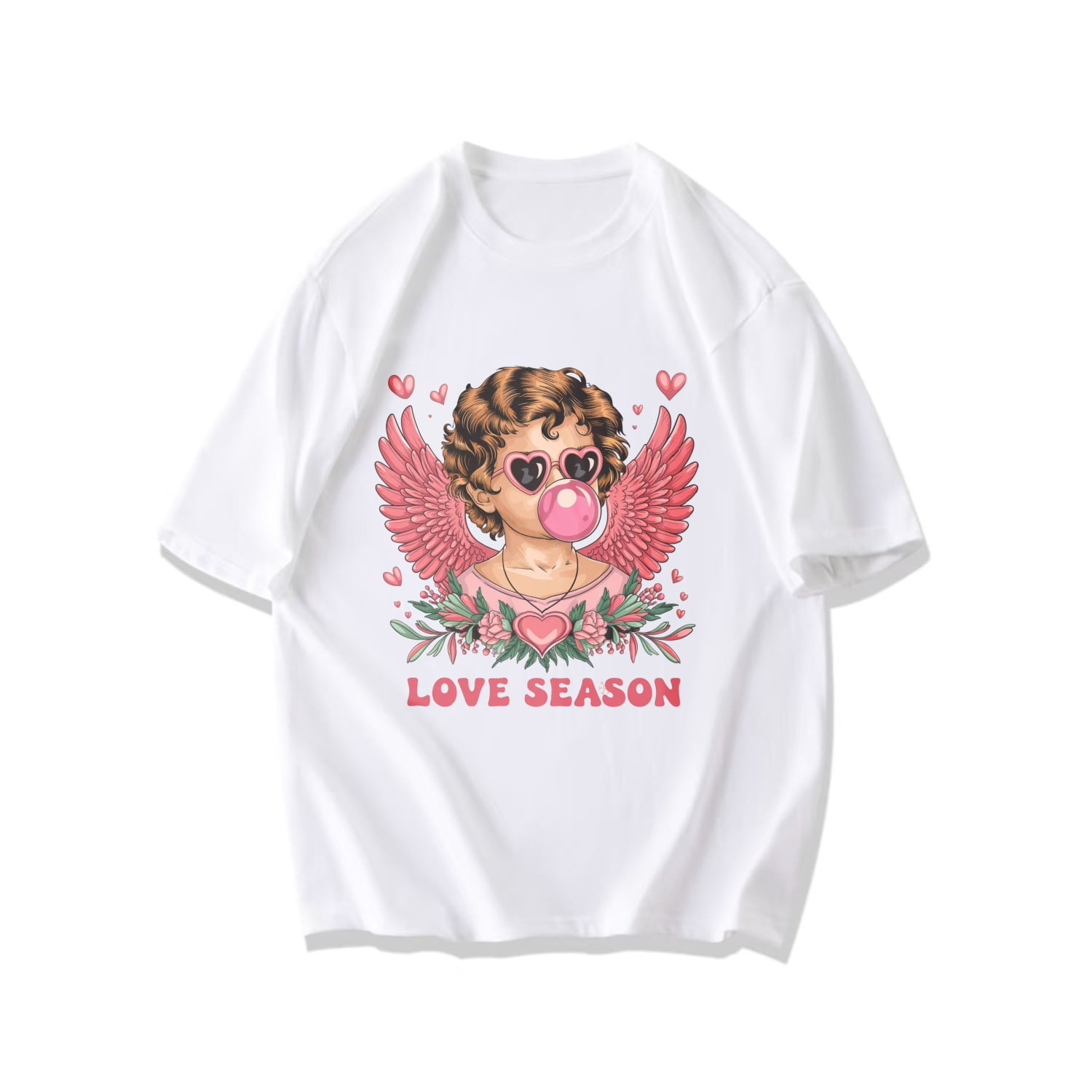 Crewneck T Shirt Black Love Season Cupid With Wings Heart Sunglasses ...