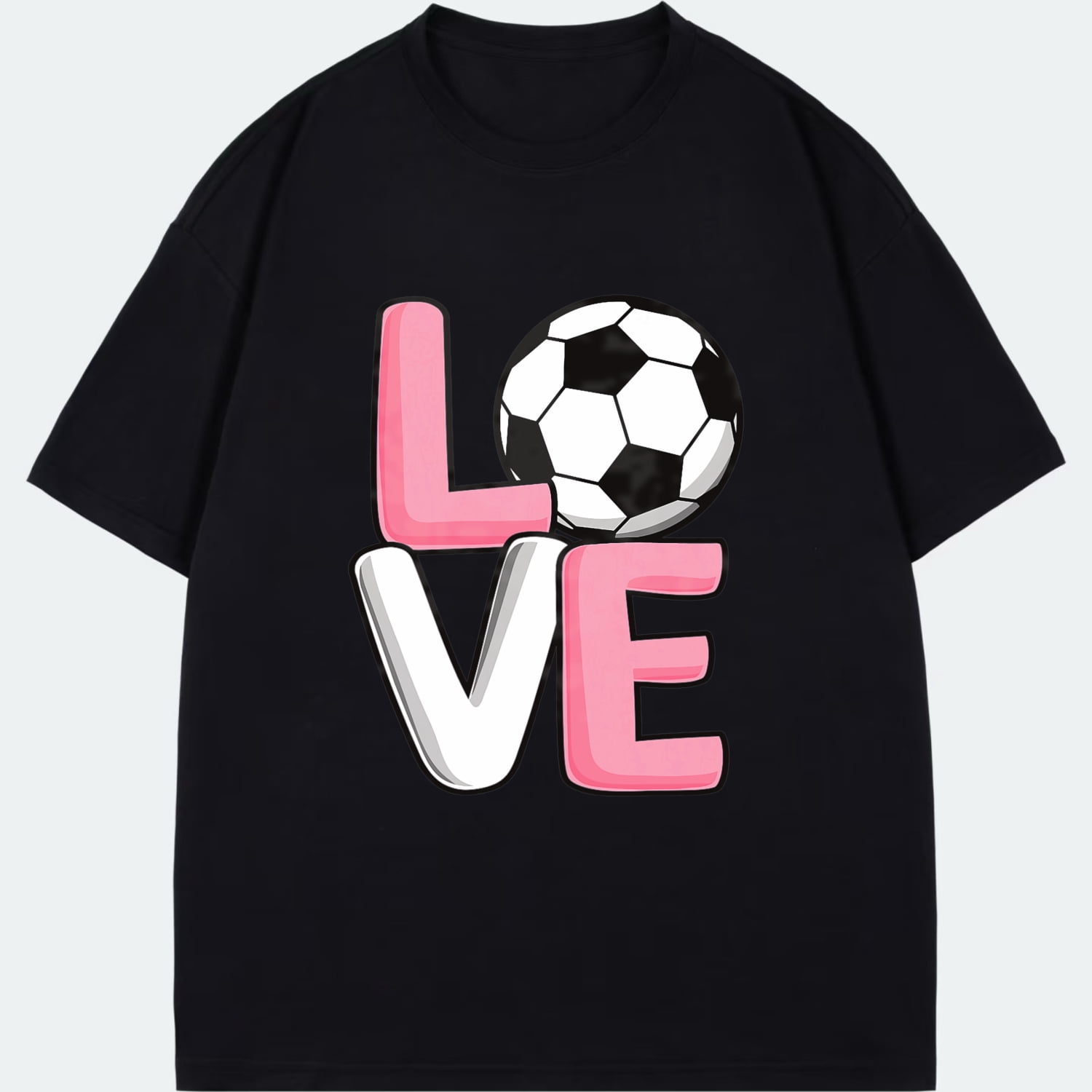 Crewneck T Shirt Black Love Soccer Ball Print For Sports Fans Casual ...