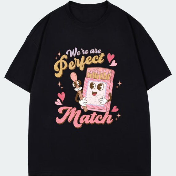 Crewneck T Shirt Black Matchbox And Matchstick Cartoon Print We Are ...