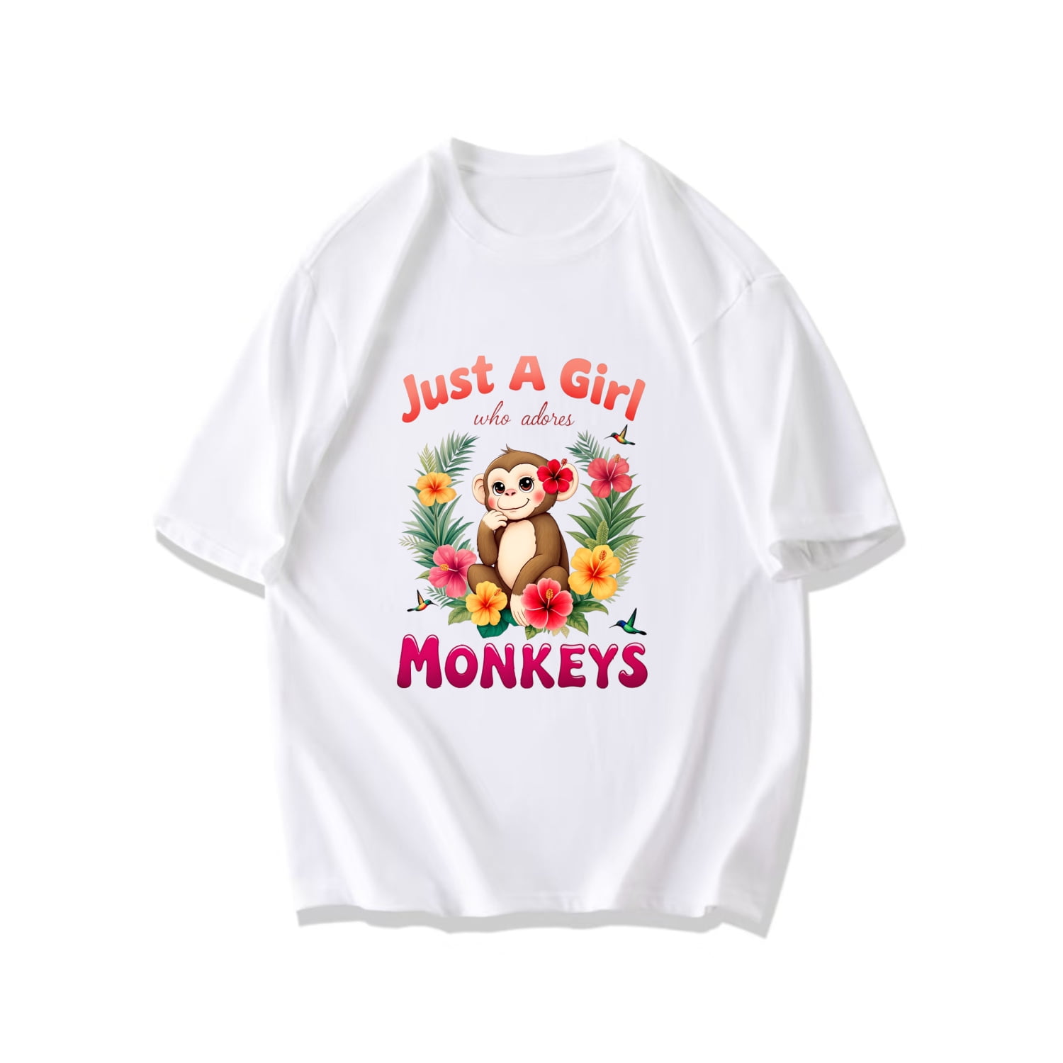 Crewneck T Shirt Black Monkey And Flowers Print Just A Girl Who Adores ...
