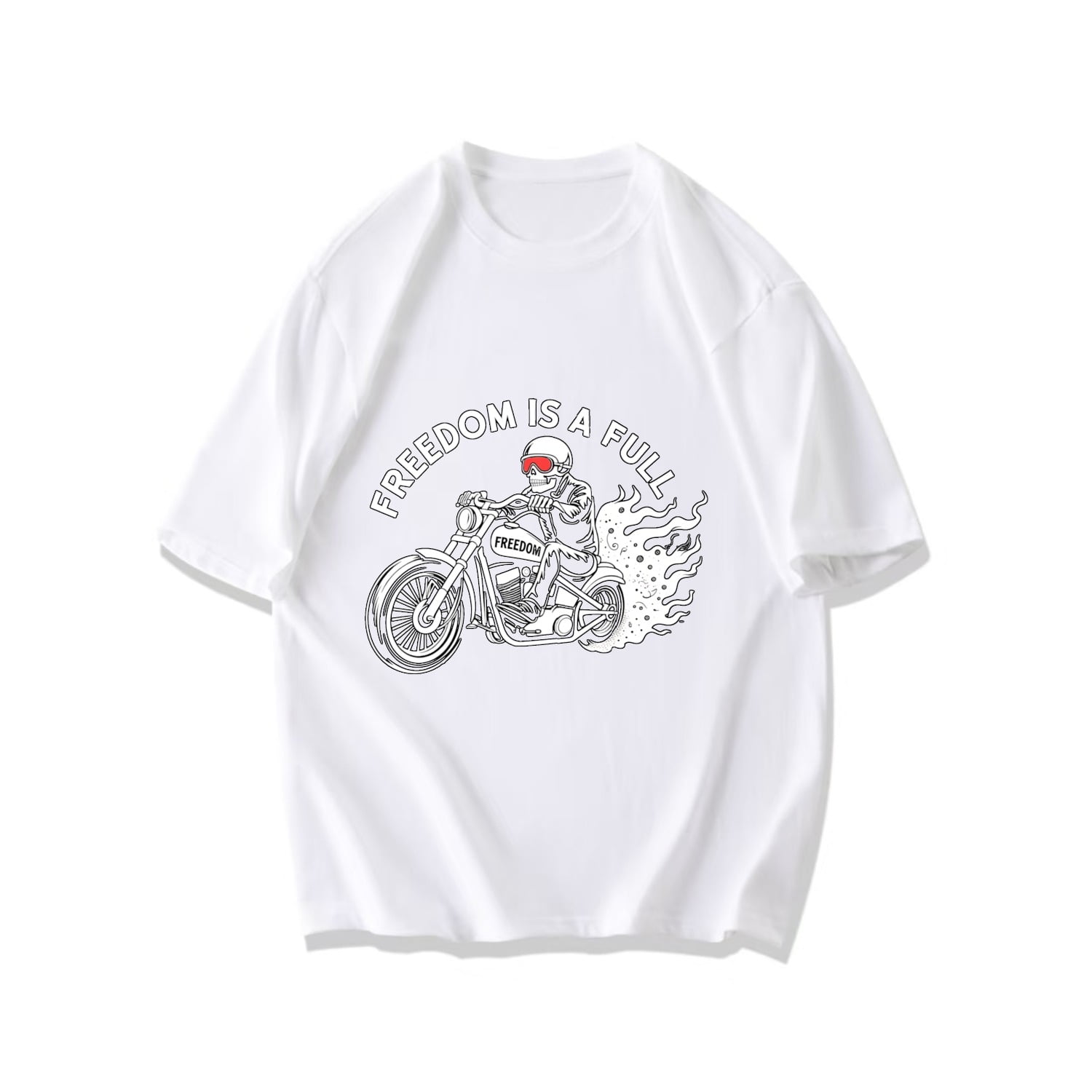 Crewneck T Shirt Black Motorcycle Rider Skull Freedom Text Graphic ...