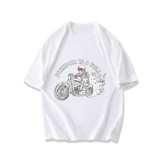 Crewneck T Shirt Black Motorcycle Rider Skull Freedom Text Graphic ...