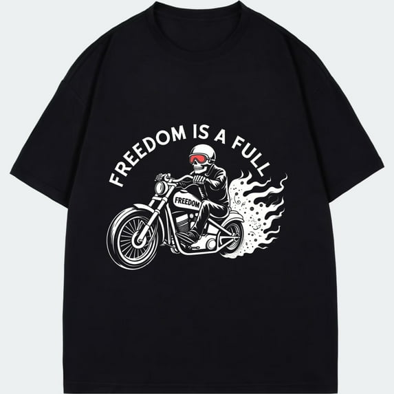 Crewneck T Shirt Black Motorcycle Rider Skull Freedom Text Graphic ...