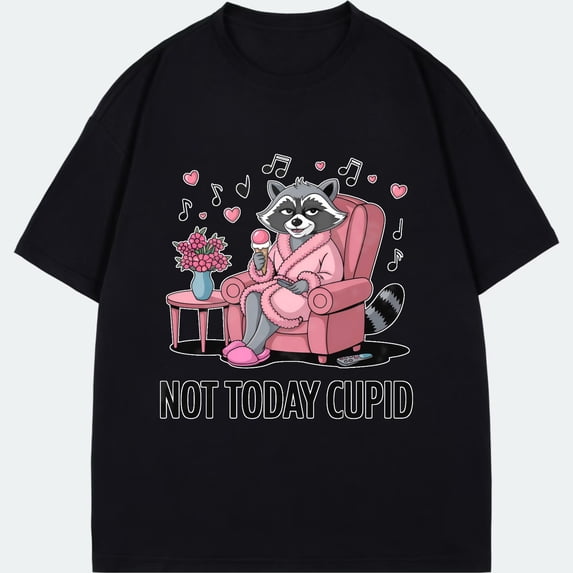 Crewneck T Shirt Black Raccoon In Pink Robe With Ice Cream And Music ...