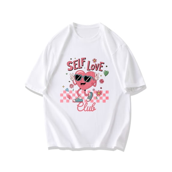 Crewneck T Shirt Black Self Love Club Heart Character With Sunglasses ...
