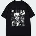 Crewneck T Shirt Black Skeleton With Spider Web And Moon Print Creep It ...