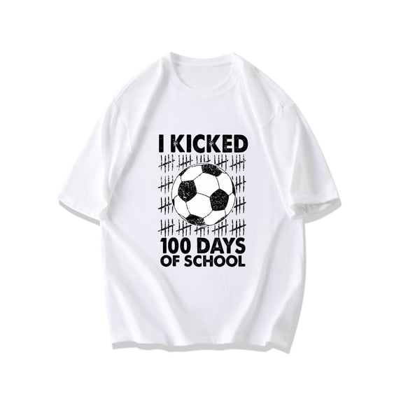 Crewneck T Shirt Black Soccer Ball And Text I Kicked 100 Days Of School ...