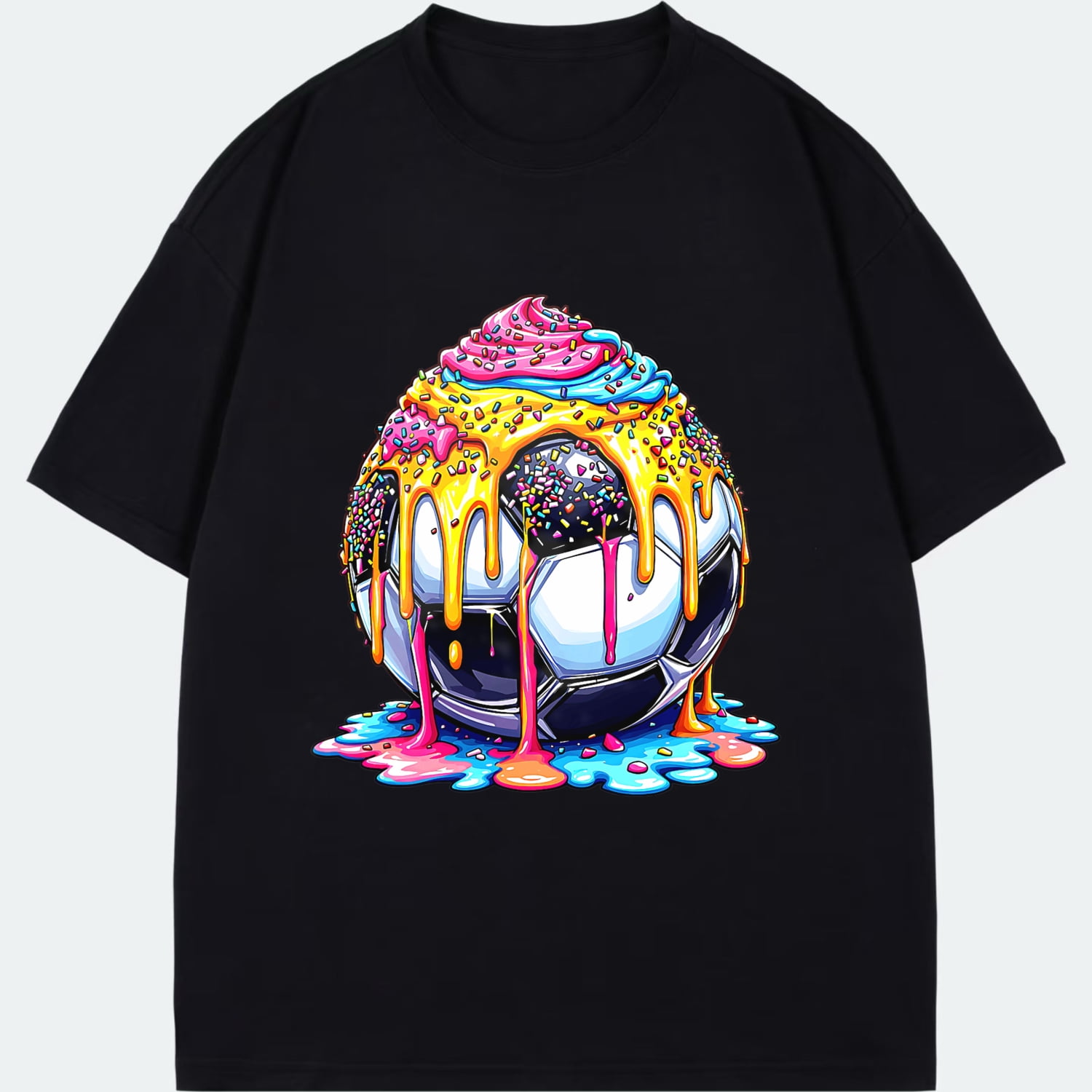 Crewneck T Shirt Black Soccer Ball With Colorful Ice Cream Drip Design ...