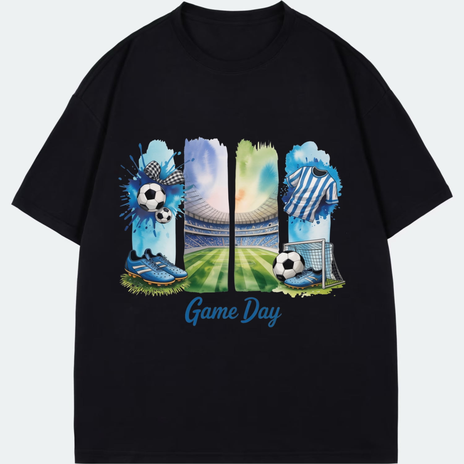 Crewneck T Shirt Black Soccer Stadium And Ball With Game Day Text Sport ...
