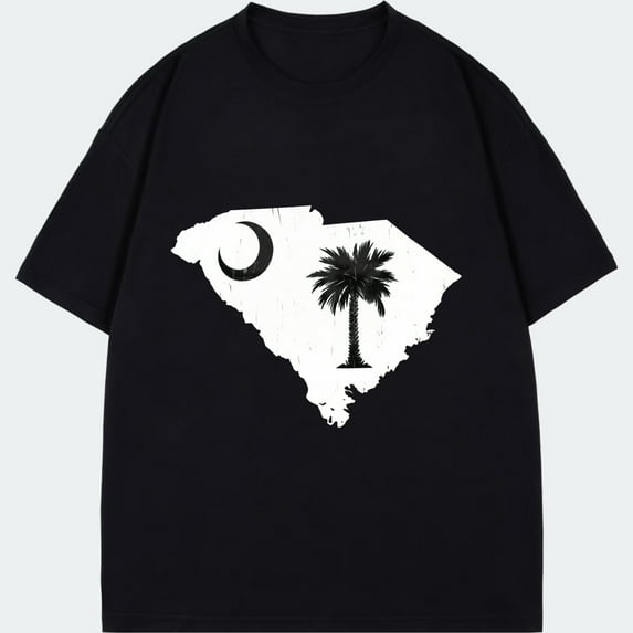 Crewneck T Shirt Black South Carolina State Outline With Palm Tree And ...