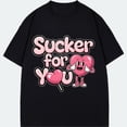 Crewneck T Shirt Black Sucker For You Heart Candy Print Cute Cartoon ...