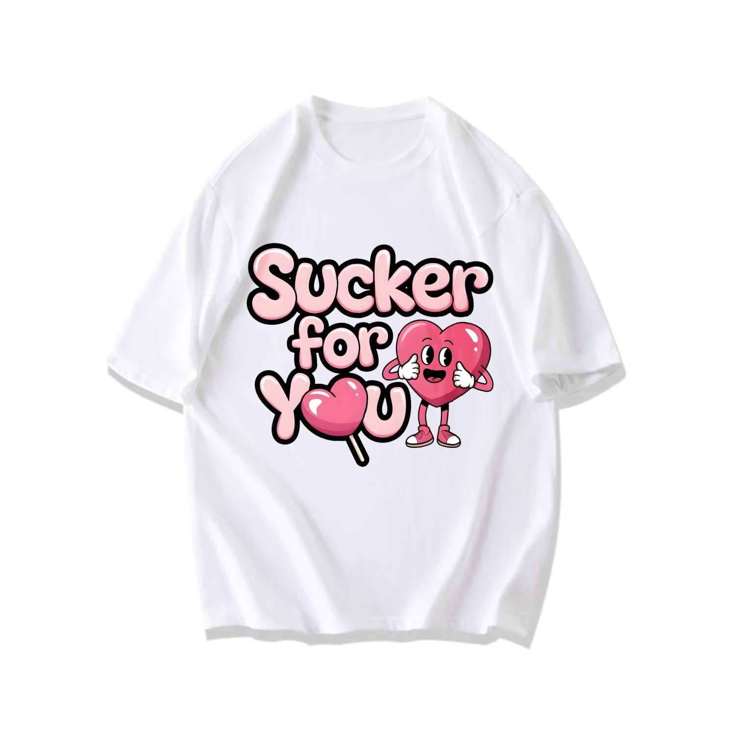 Crewneck T Shirt Black Sucker For You Heart Candy Print Cute Cartoon ...