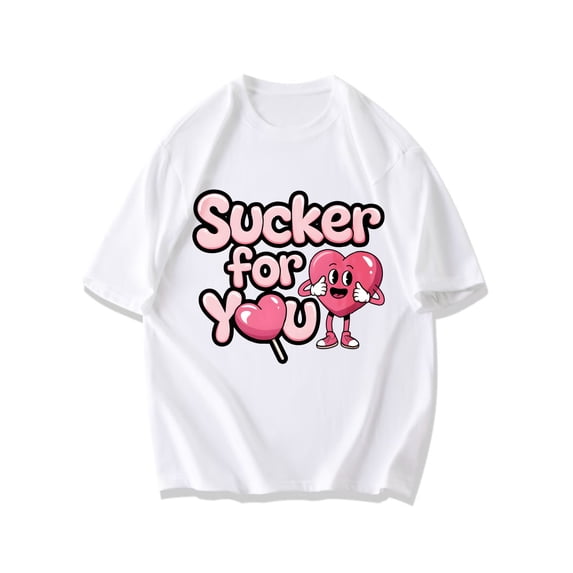 Crewneck T Shirt Black Sucker For You Heart Candy Print Cute Cartoon ...