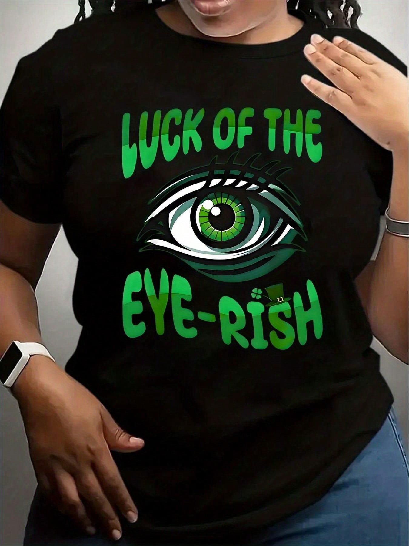Crewneck T Shirt Luck Of The Eye Rish Graphic Print With Green Eye And ...