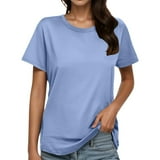 Crewneck Tops for Women Short Sleeve Dressy Basics Solid Color Tees ...