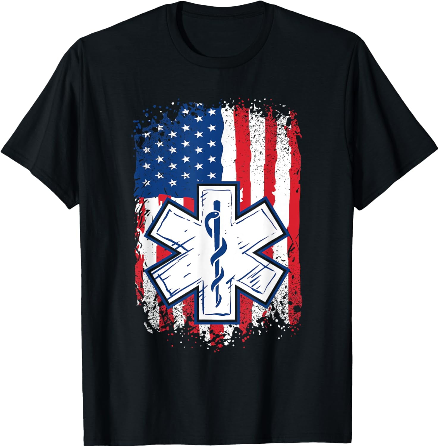 Crewneck Unisex Tee - American USA Flag Thin White Line EMS EMT Paramedic T-Shirt - Walmart.com
