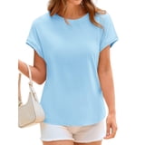 Crewneck Women Solid Color Cap Sleeve Casual Shirt Summer Tops Tees ...